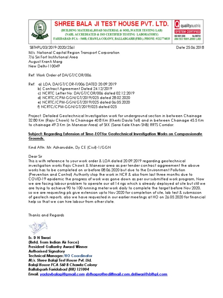 EOT Extension Request for Geotechnical Investigation Works | PDF