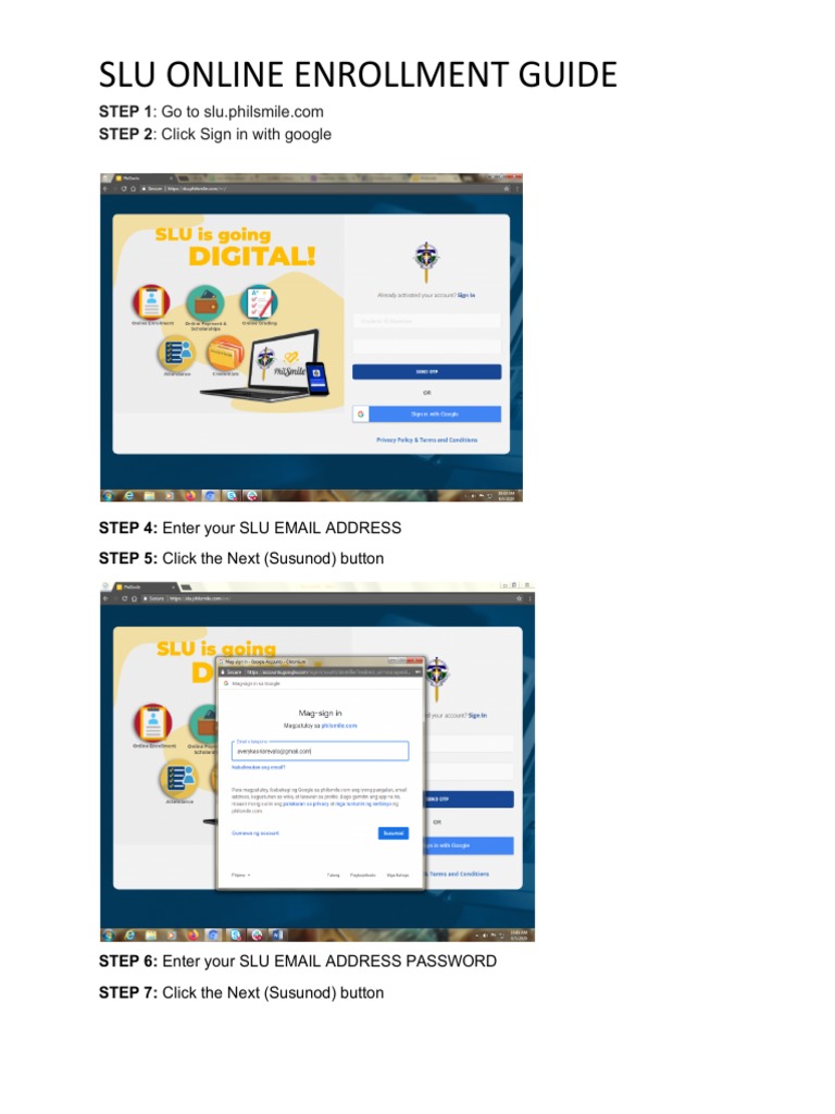 Slu Online Enrollment Guide: STEP 2: Click Sign in With Google | PDF ...