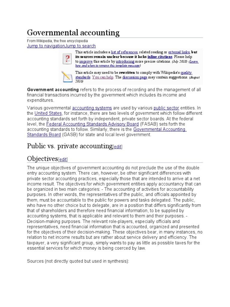 Governmental Accounting: Public vs. Private Accounting Objectives | PDF ...