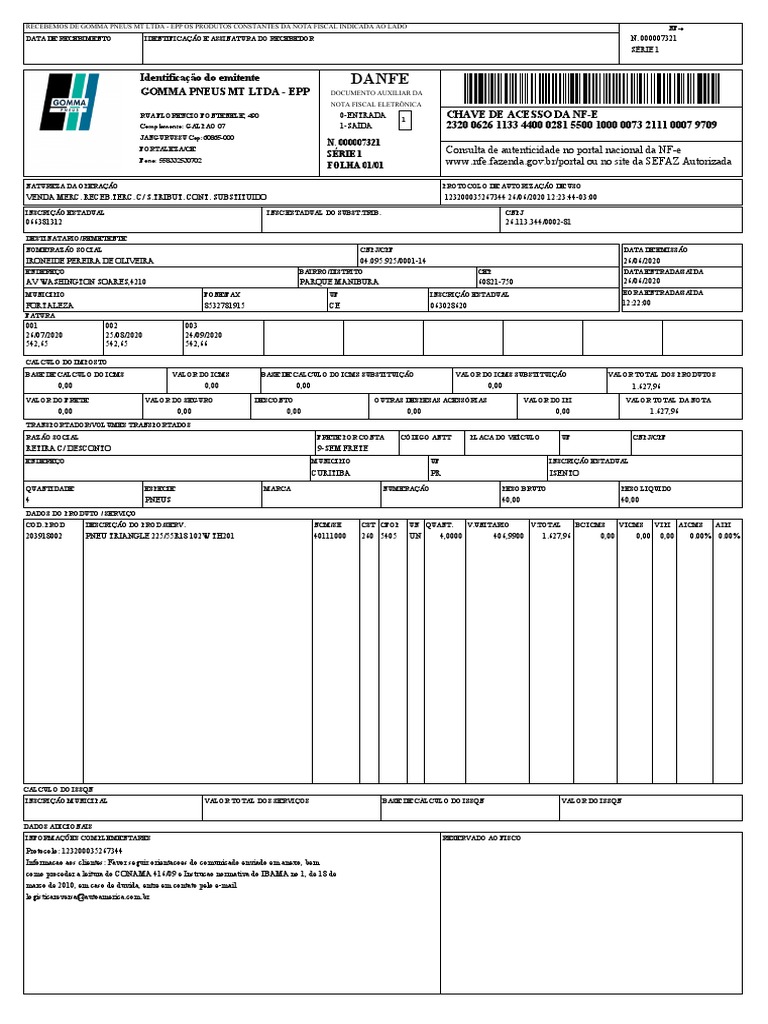Danfe 00002220200626122351 | PDF | Recibo | Gestão da cadeia de suprimentos