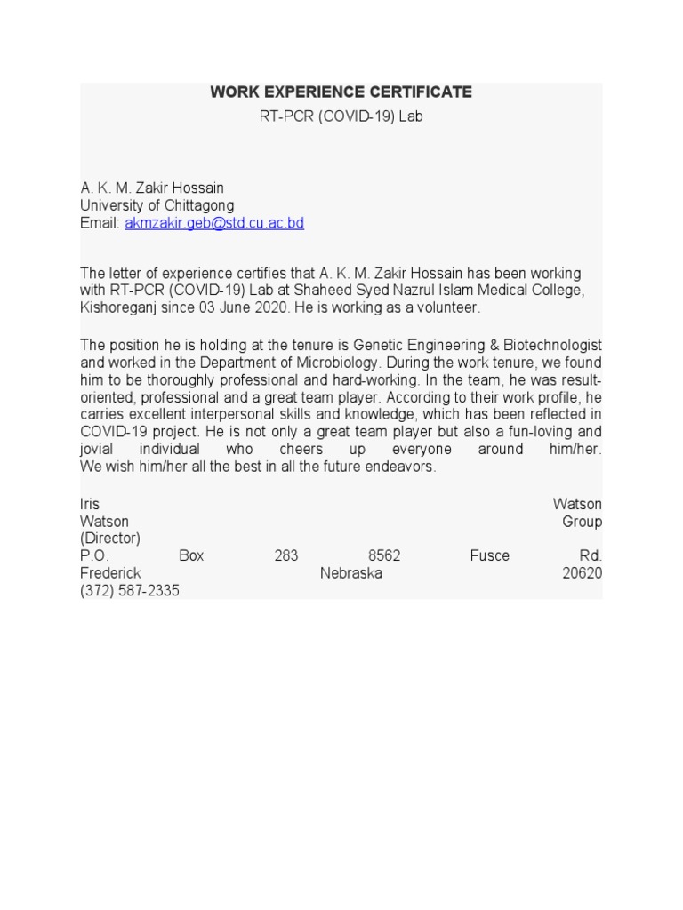 Work Experience Certificate | PDF