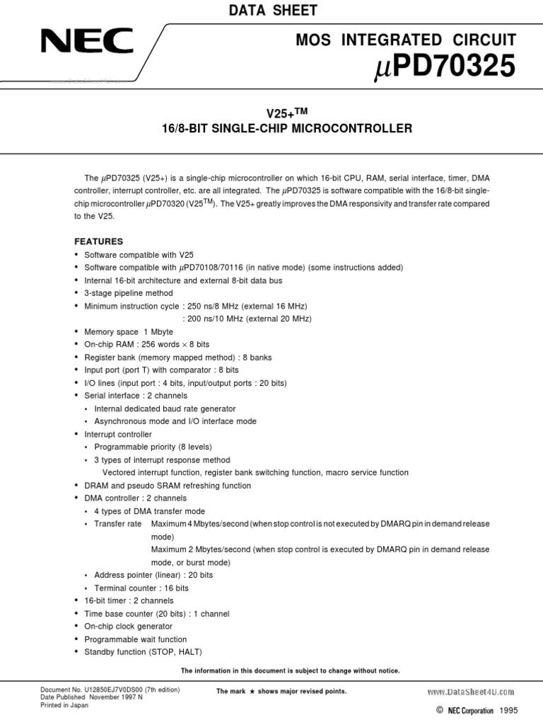 Mos Integrated Circuit: V25+ 16/8-Bit Single-Chip Microcontroller | PDF | Microcontroller ...