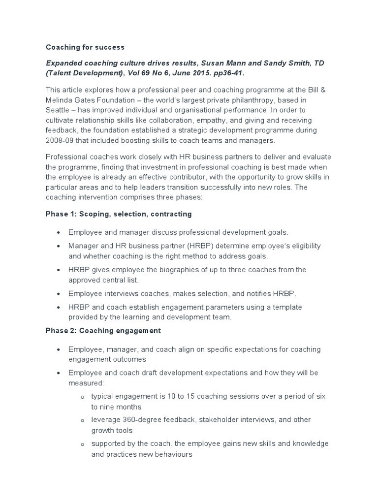Coaching For Success | PDF | Employee Retention | Employment