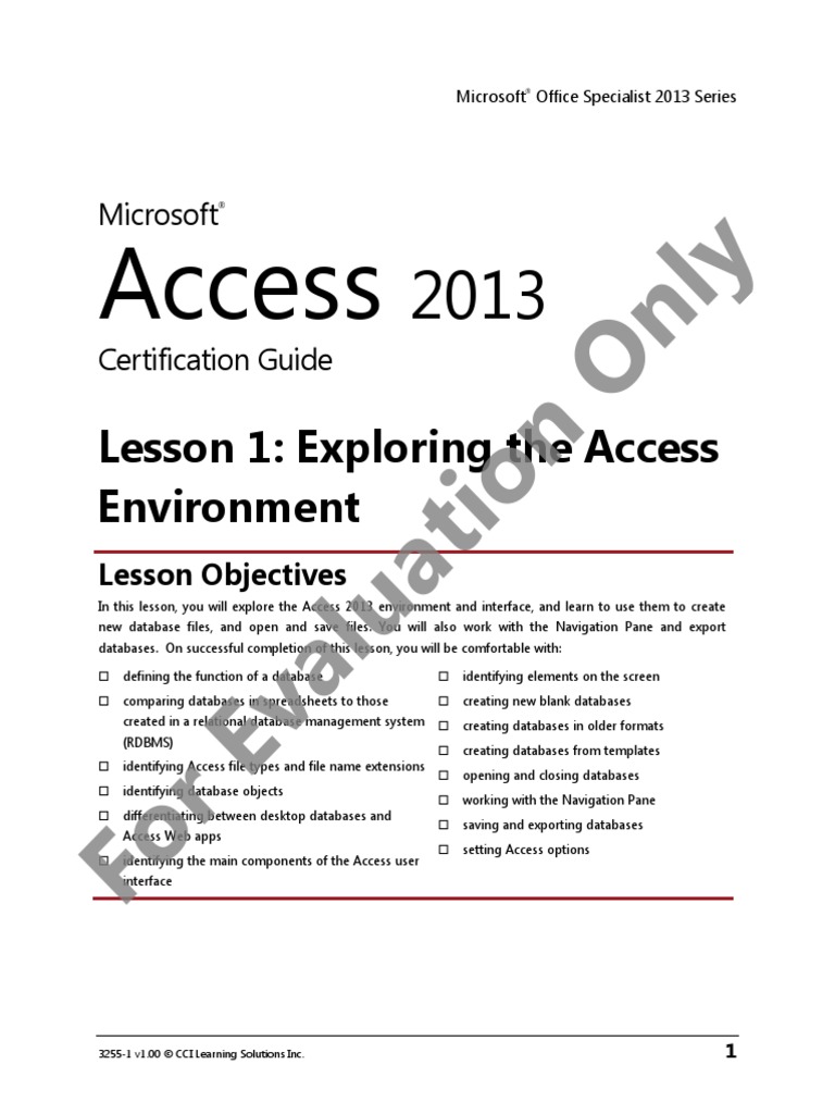Access: Lesson 1: Exploring The Access Environment | PDF | Microsoft ...