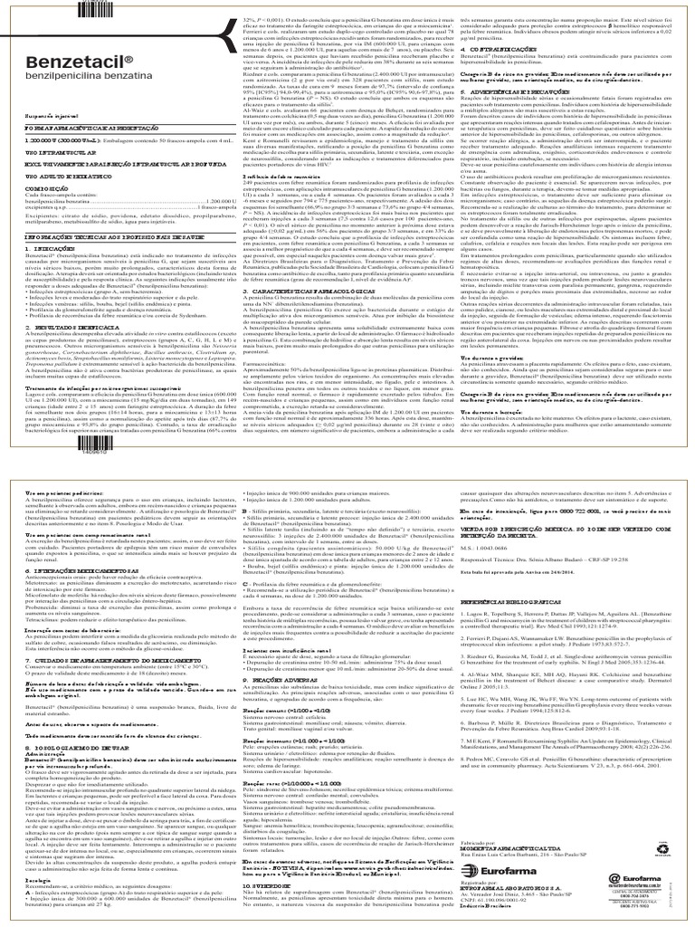 Benzetacil Bula Eurofarma | PDF | Penicilina | Gravidez
