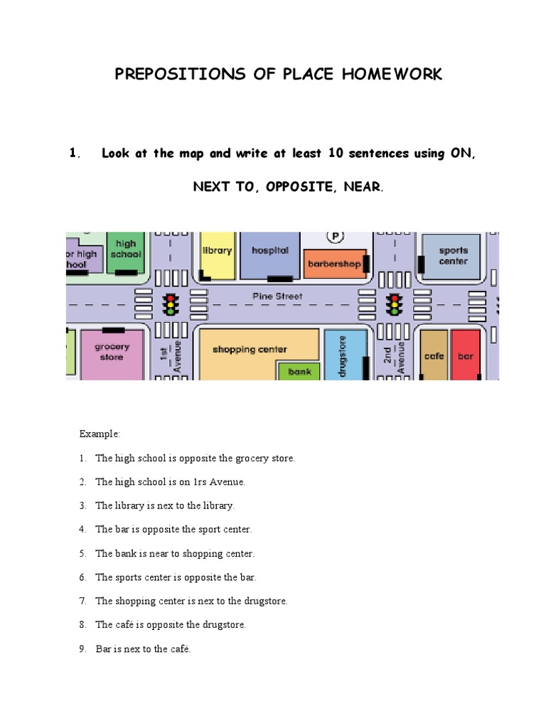 Prepositions of Place Homework Guide | PDF | Language Arts & Discipline