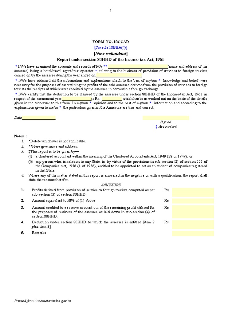 (Now Redundant) : Report Under Section 80HHD of The Income-Tax Act ...