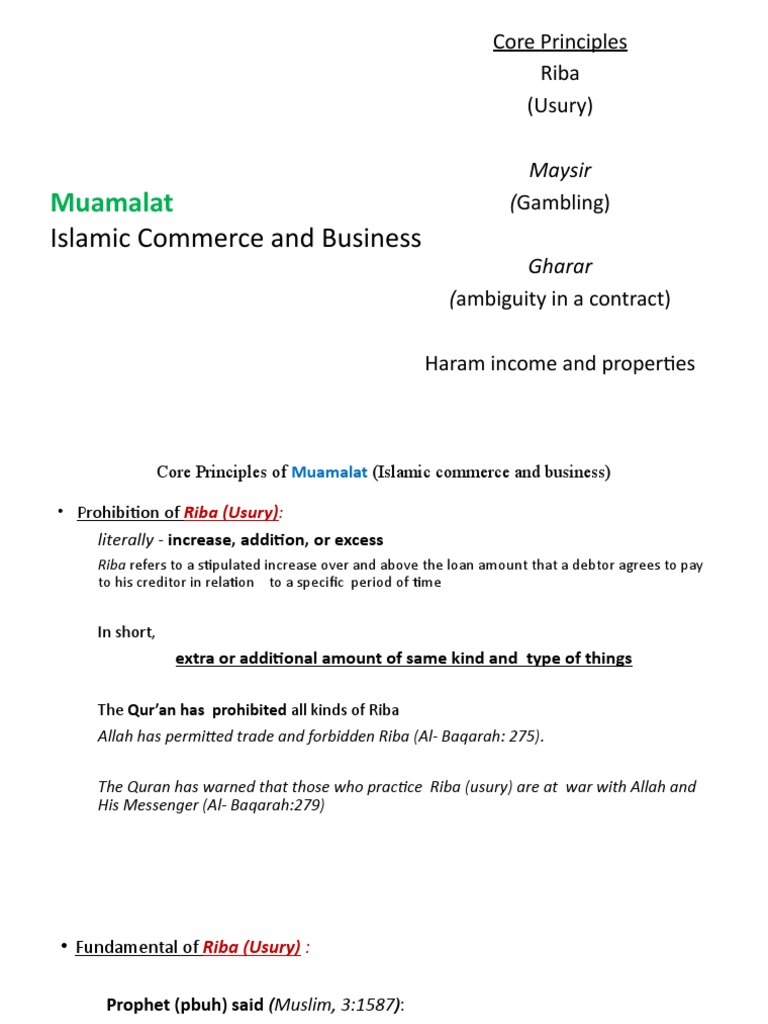 Core Principles of Muamalat (Islamic Commerce and | PDF | Usury ...