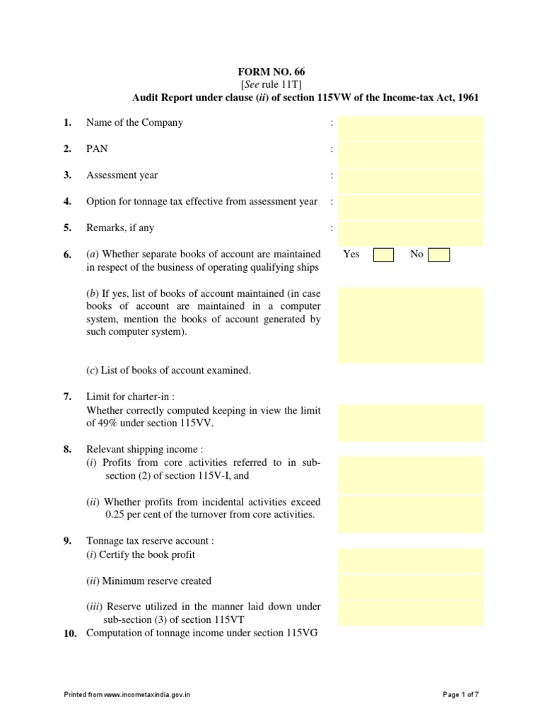 Form No. 66 Audit Report Under Clause (Ii) of Section 115VW of The ...