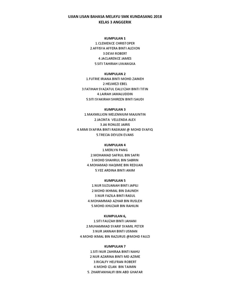 Ujian Lisan Bahasa Melayu SMK Kundasang 2018 | PDF