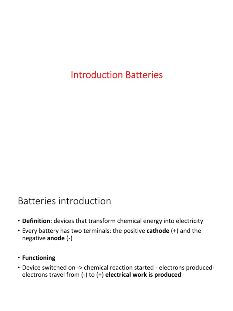 Batteries Introduction PDF | PDF | Rechargeable Battery | Electrochemistry