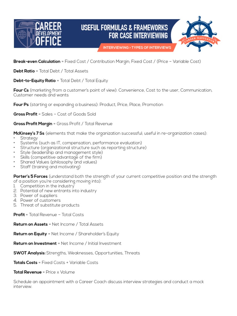 Formulas & Frameworks for Case Interviews | PDF