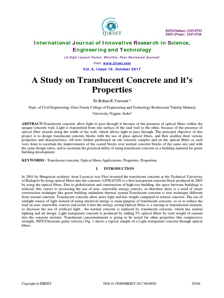 A Study On Translucent Concrete and It's Properties | PDF | Optical ...