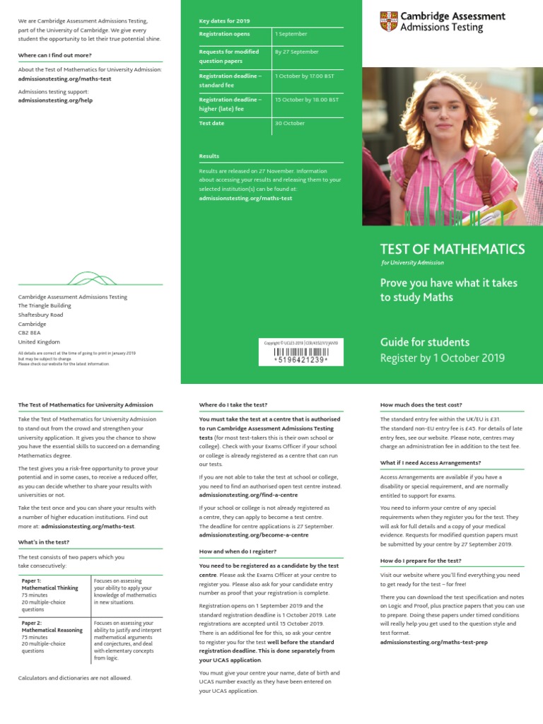 Test of Mathematics For University Admission Leaflet PDF | PDF ...