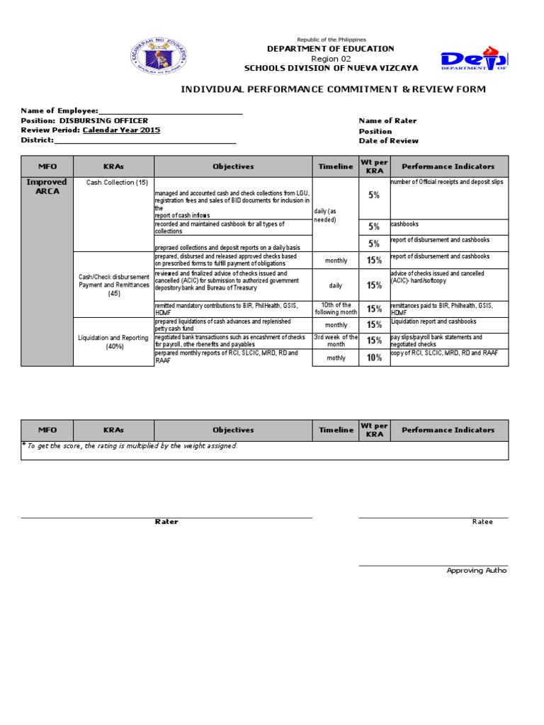 Disbursing Officer IPCRF and Cashier | PDF | Cheque | Payroll