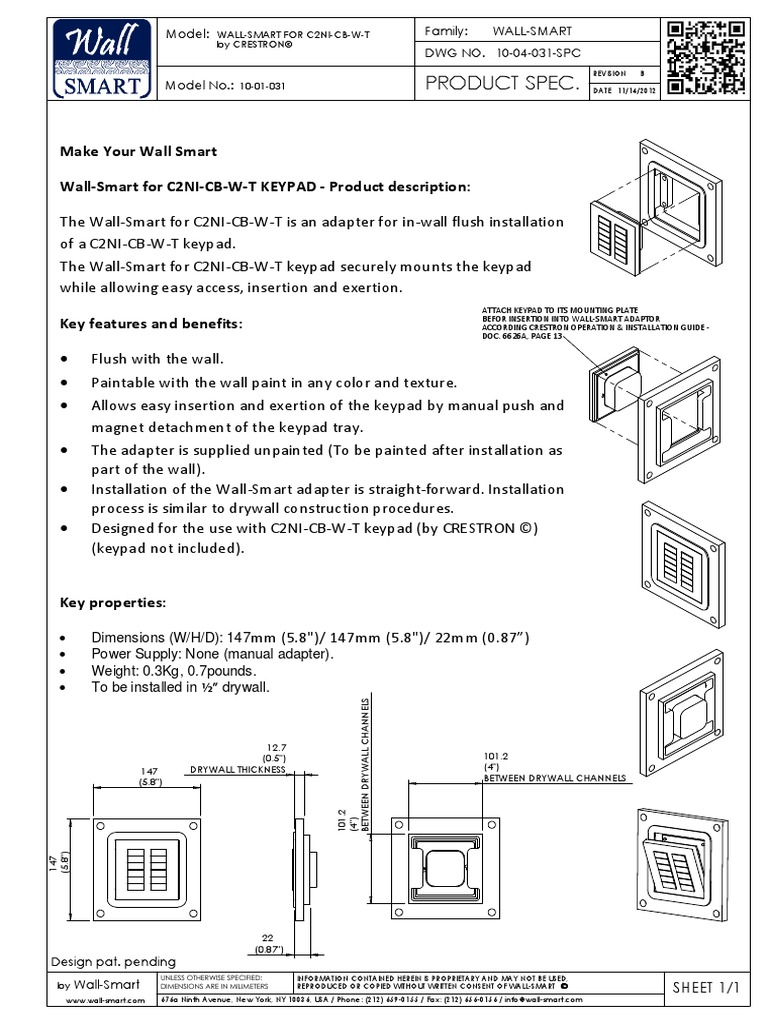 Product Spec.: Make Your Wall Smart Wall-Smart For C2NI-CB-W-T Make ...
