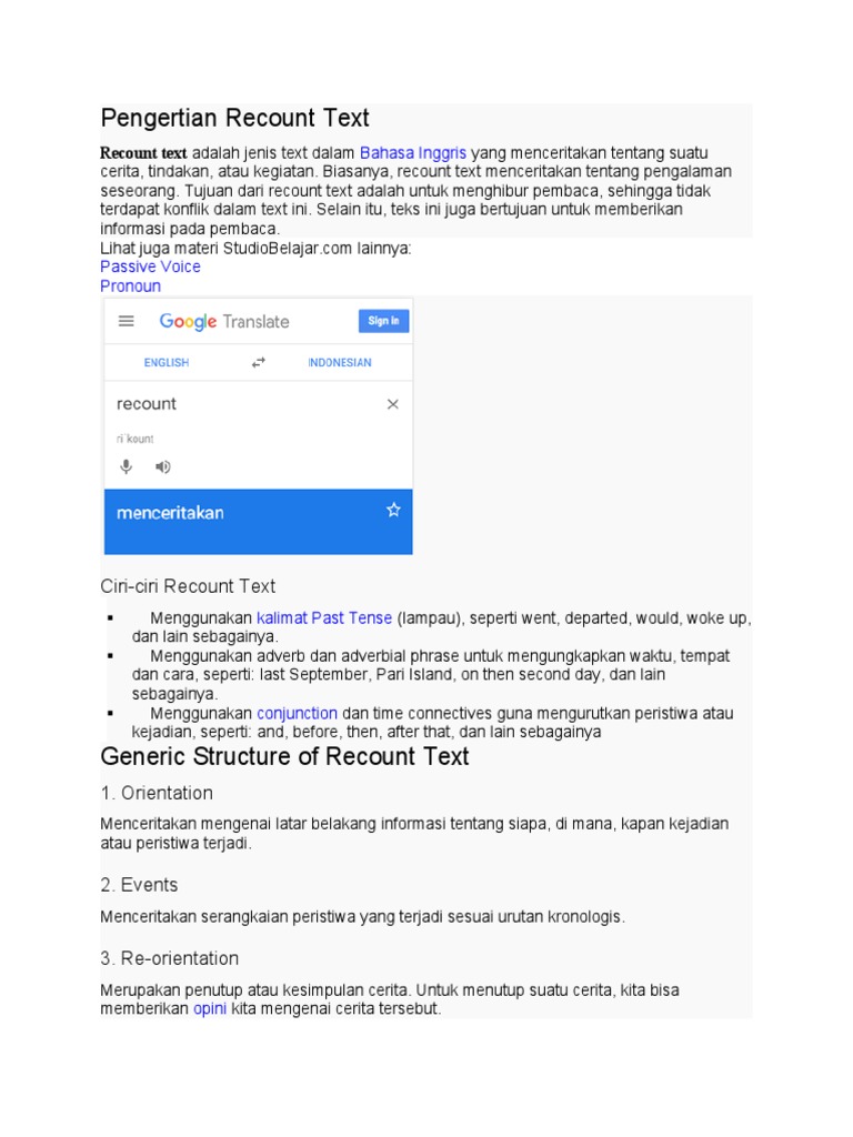 Pengertian Recount Text | PDF | Morphology | Language Mechanics