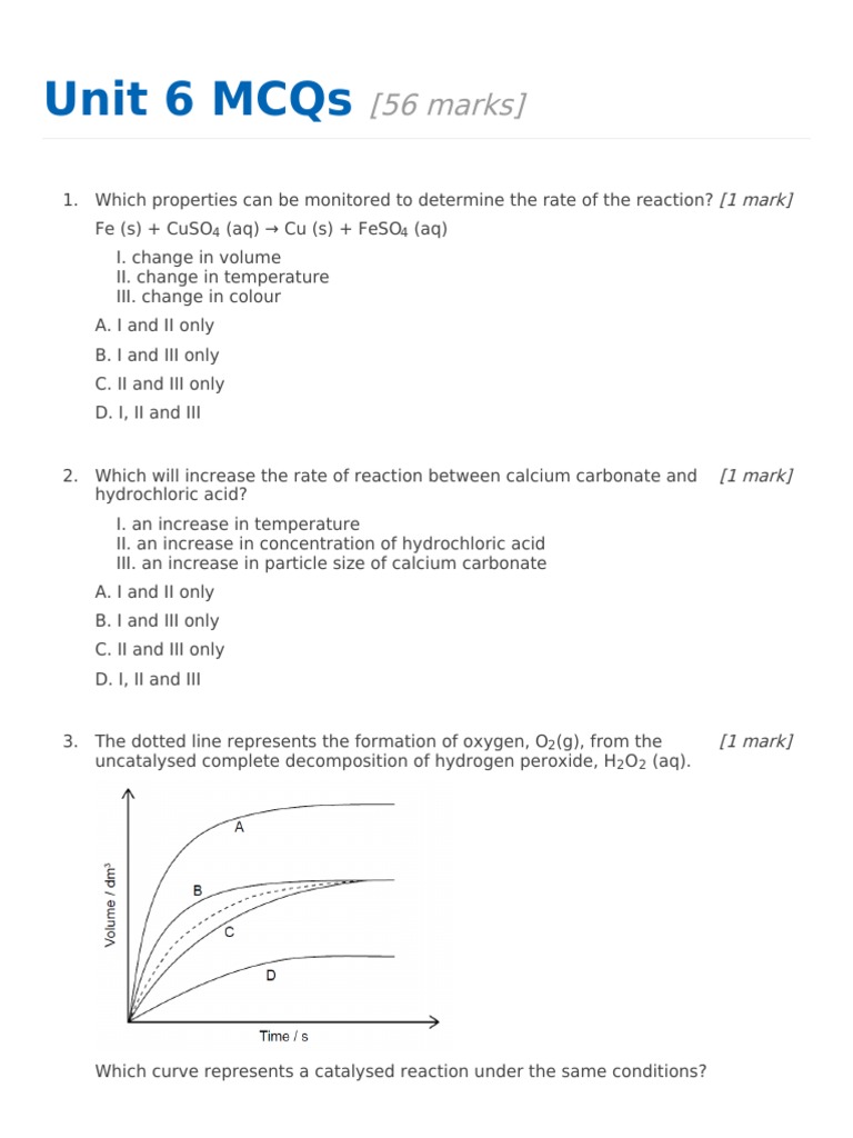 Unit 6 MCQs | PDF | Reaction Rate | Chemical Reactions