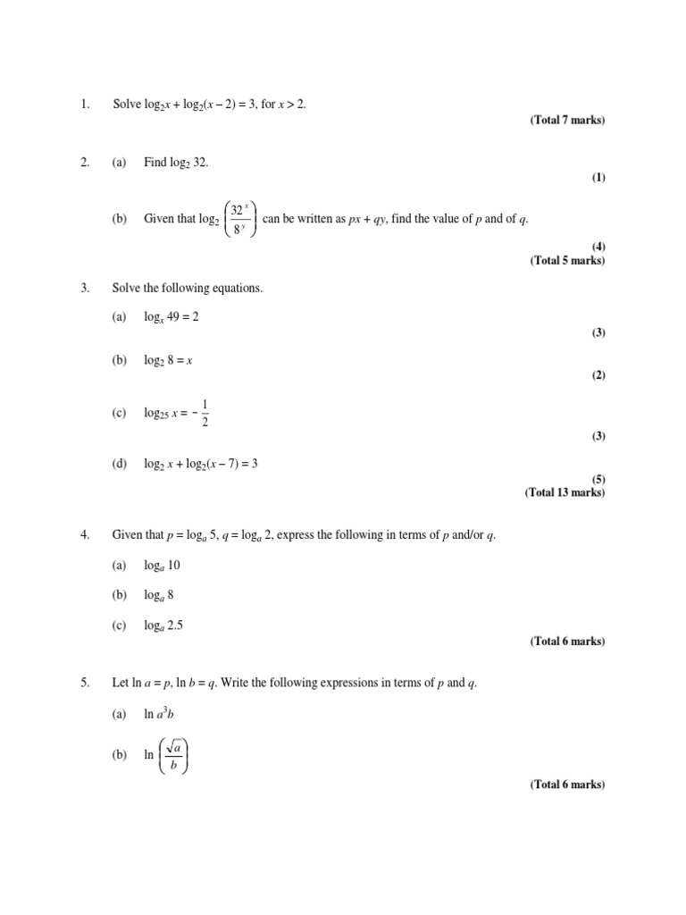Logarithms Practice (SL) | PDF | Special Functions | Analysis
