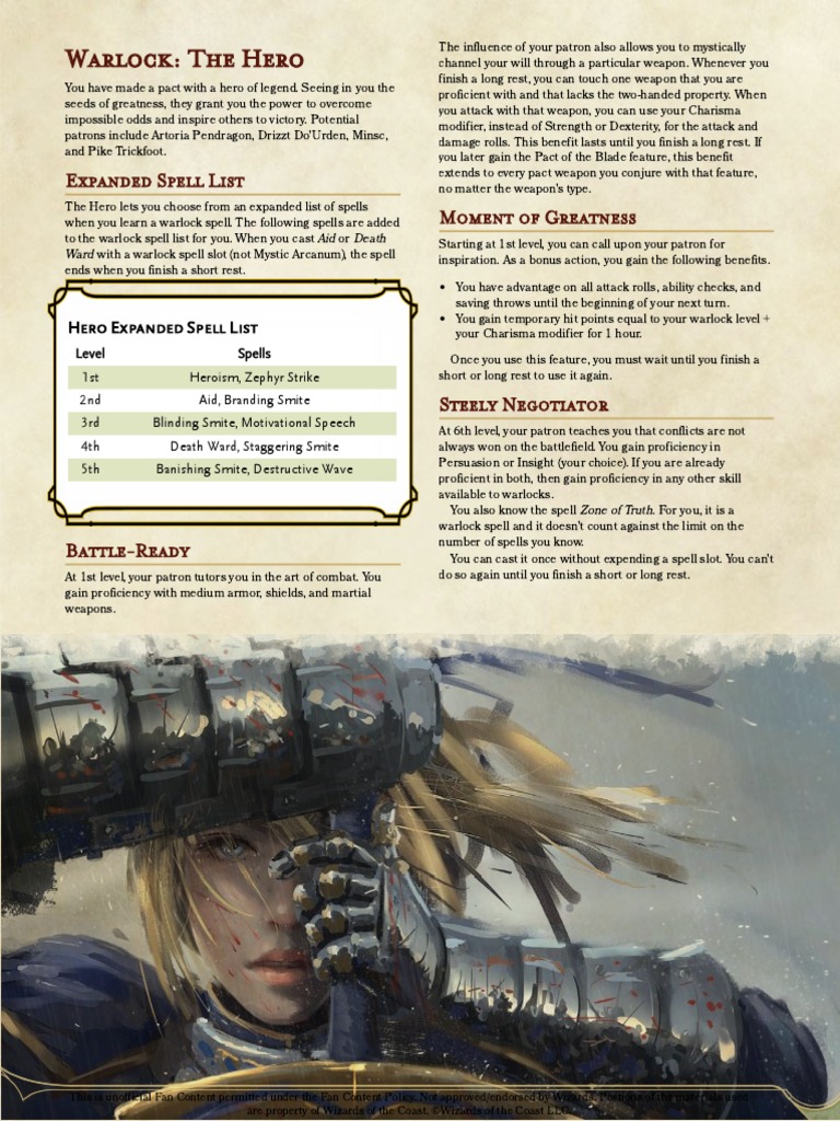 Warlock Patron - The Hero - GM Binder | PDF | Fantasy Role Playing Games | Tsr (Company) Games