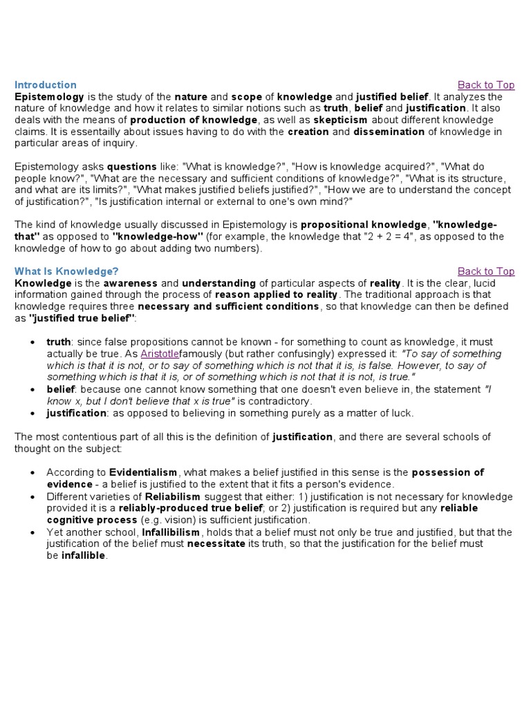 Epistemology | PDF | Epistemology | Internalism And Externalism