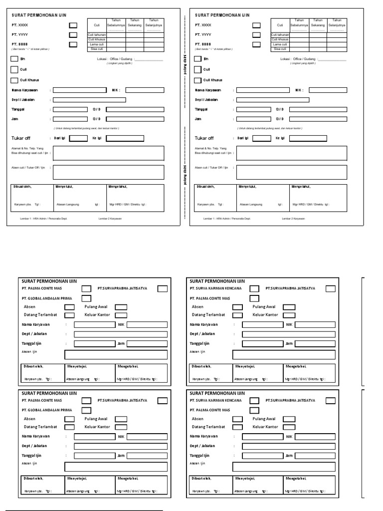 Contoh Form Cuti Dan Ijin Karyawan | PDF