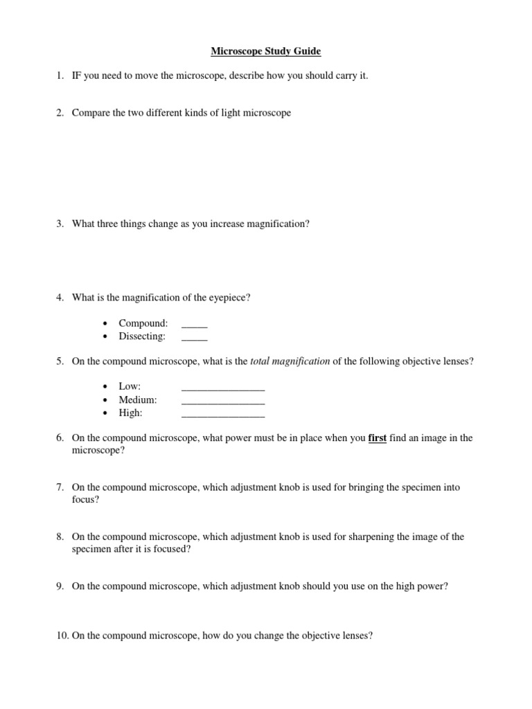 Microscope Study Guide PDF | PDF