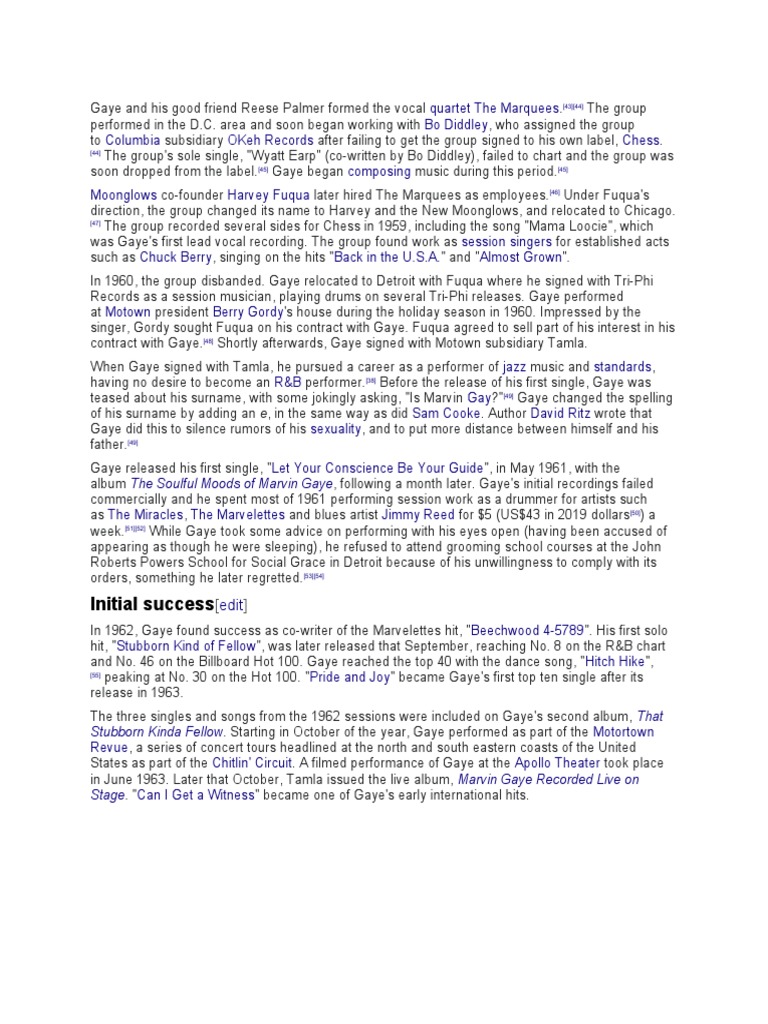 Gaye and His Good Friend Reese Palmer Formed The Vocal | PDF | Popular ...