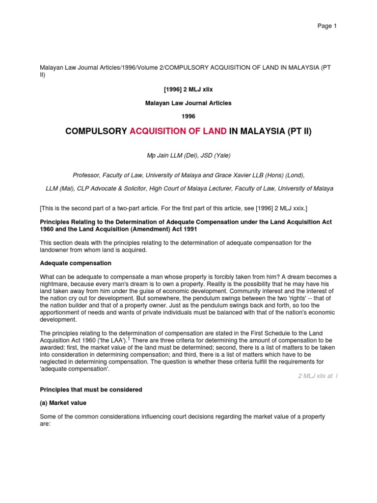 Compulsory Acquisition of Land in Malaysia ( PDF | PDF | Certiorari ...