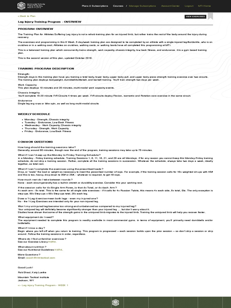 Leg Injury Training Program Overview | PDF | Kettlebell | Hobbies