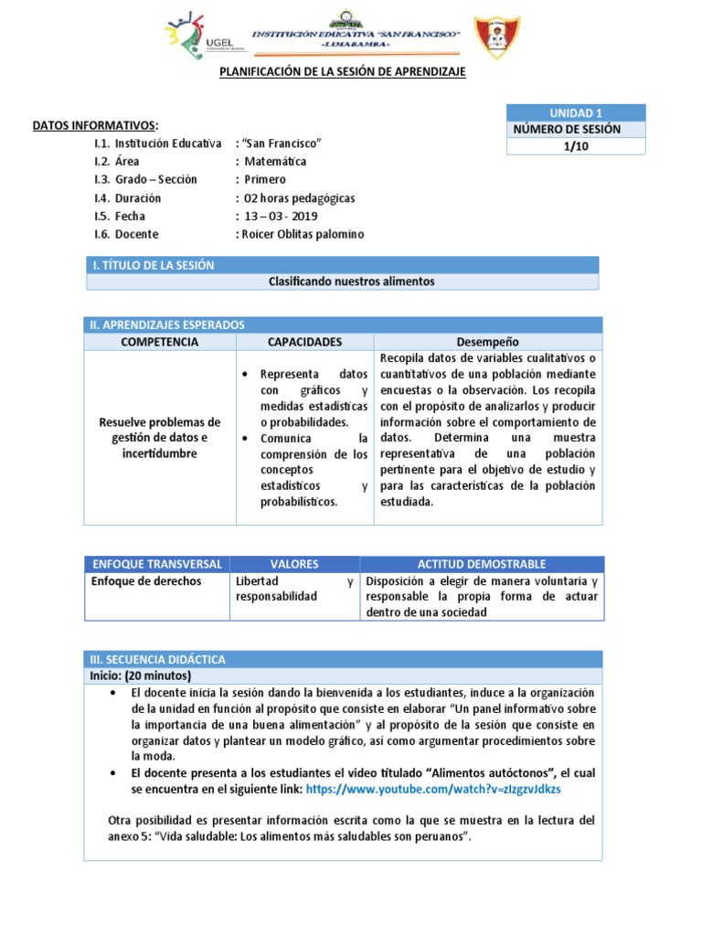 Mat1-U1-Sesion 01 | PDF | Cereales | Alimentos