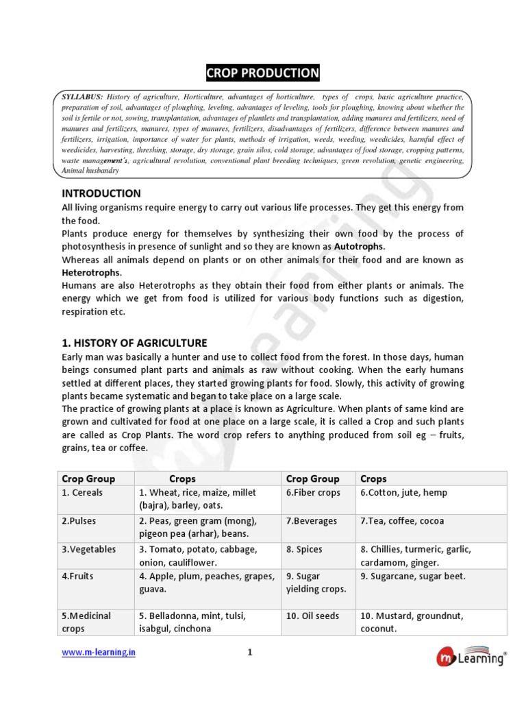 Crop Production 8th | PDF | Agriculture | Manure