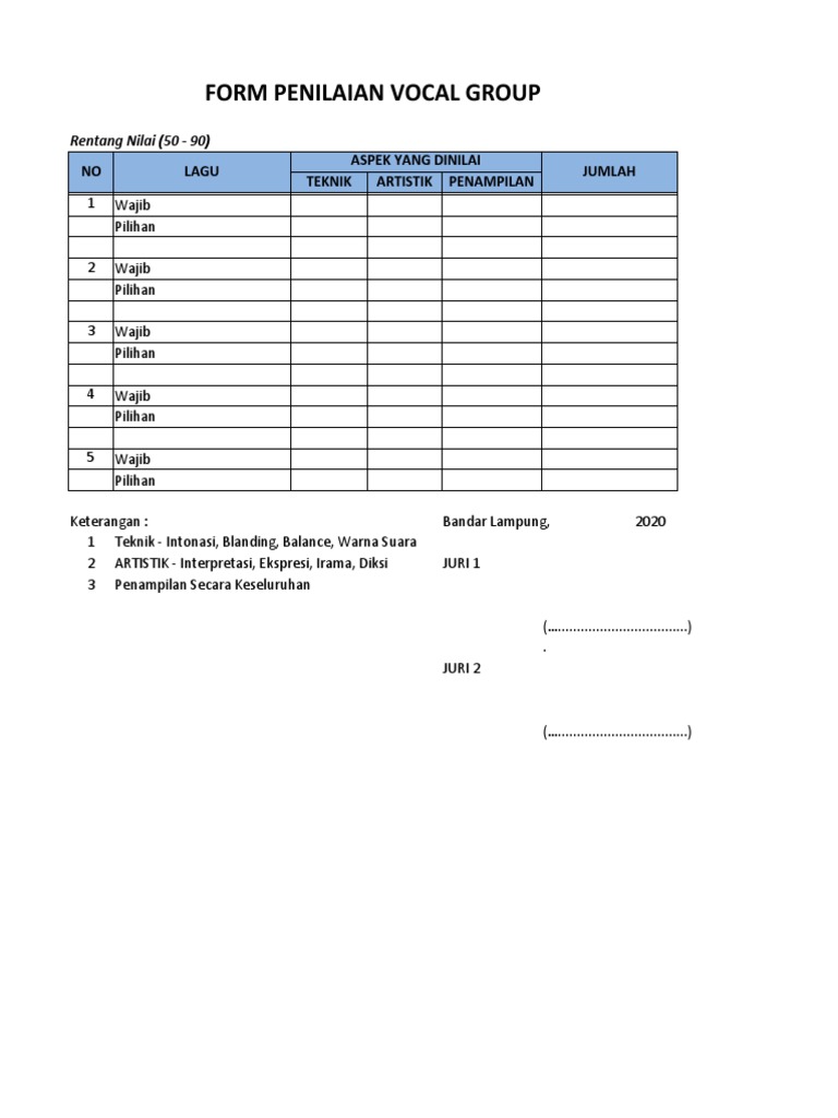 Vocal Group Performance Evaluation Form | PDF