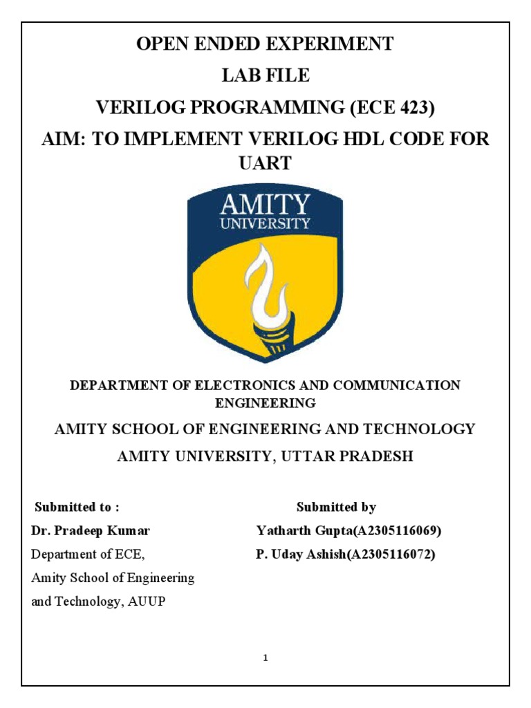 Open Ended Experiment Lab File Verilog Programming Ece 423 Aim To Implement Verilog Hdl Code
