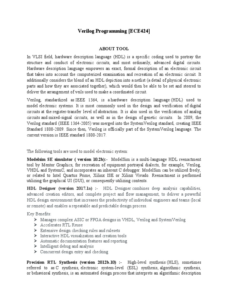 Verilog About Tool And Steps Pdf Hardware Description Language Logic Synthesis 