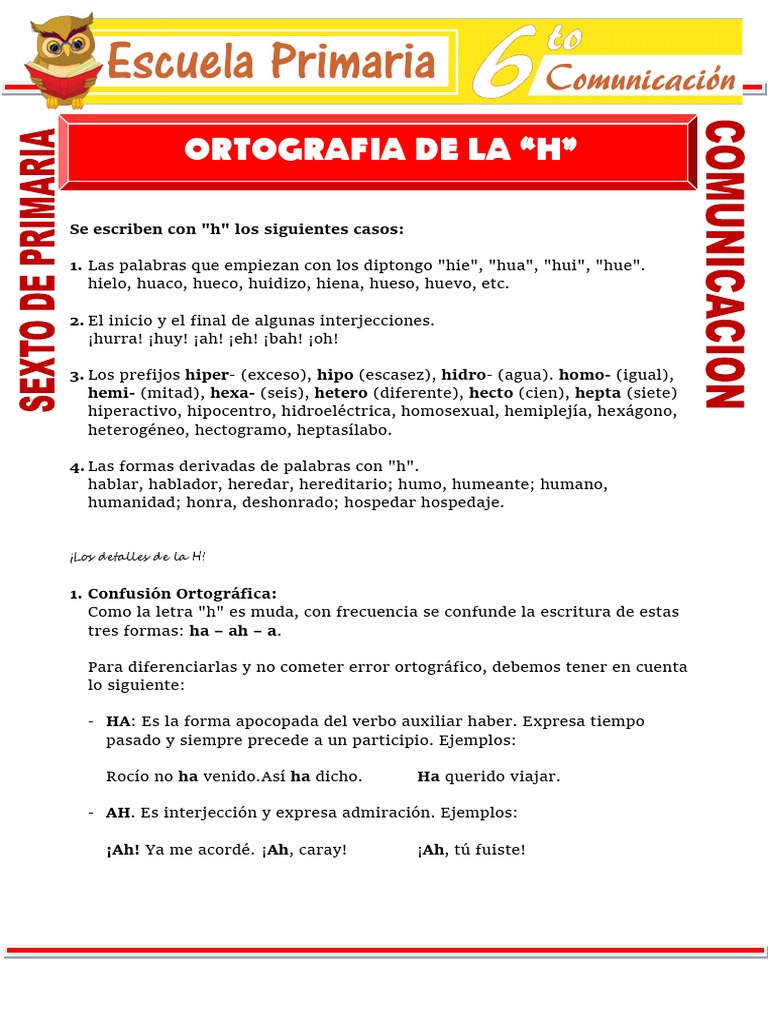 Ejercicios de ortografía con H para 6° | PDF | Sintaxis | Lingüística