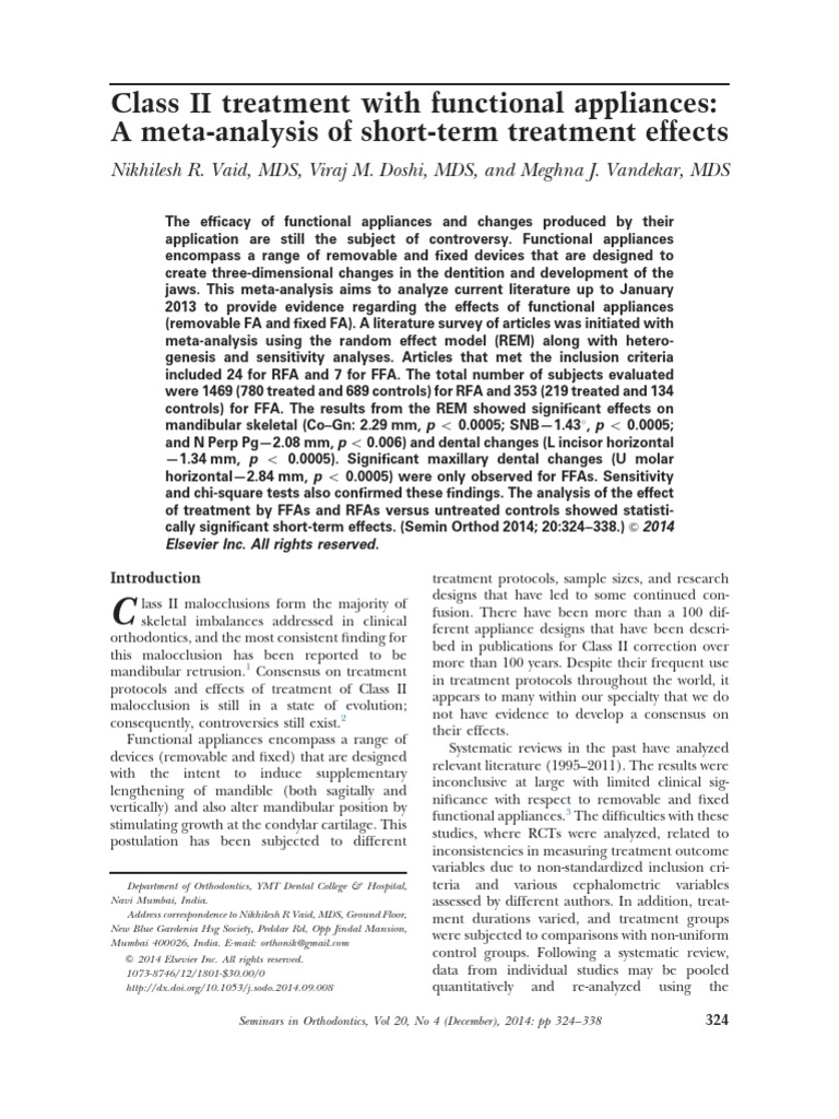 Class II Treatment With Functional Appliances: A Meta-Analysis of Short ...