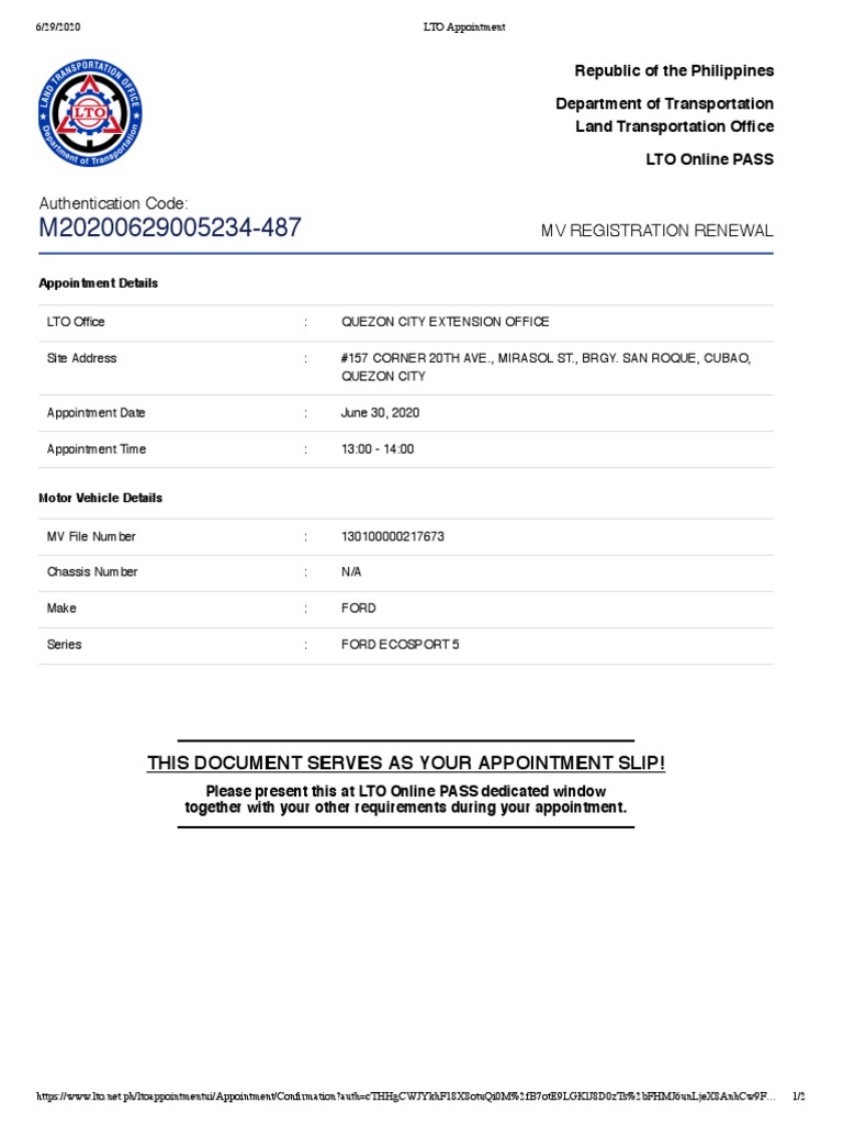 MV Registration Renewal Authentication Code:: This Document Serves As ...