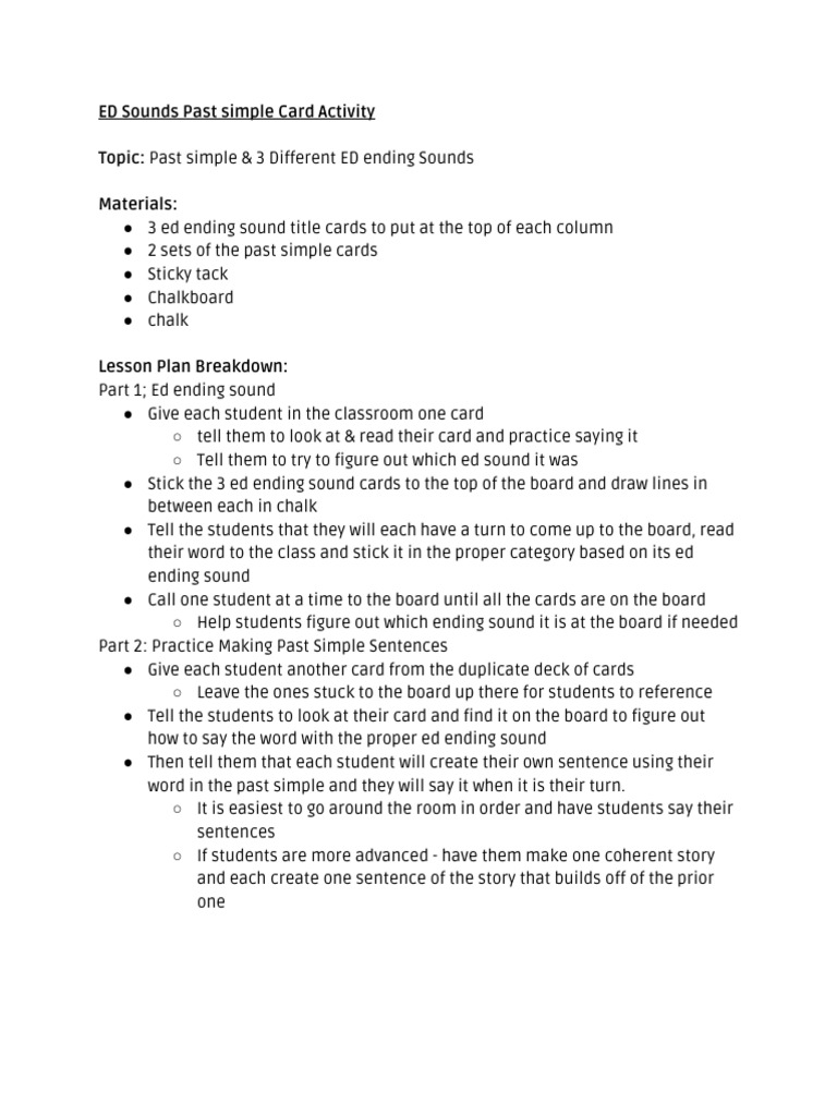 Past Simple ED Sounds Activity | PDF