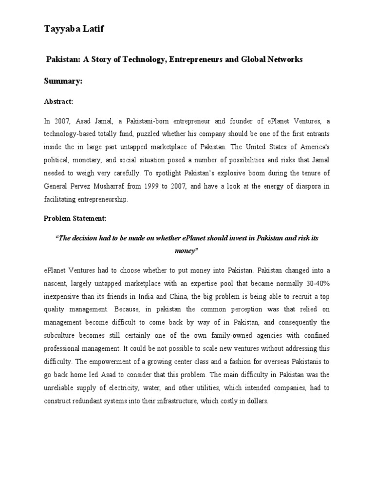 Case Study: Pakistan A Story of Technology, Entrepreneurs and Global ...