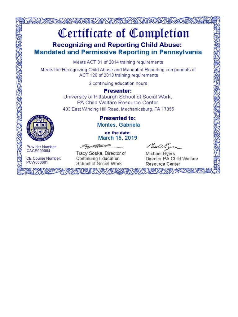 Mandated Reporter Training Certificate | PDF