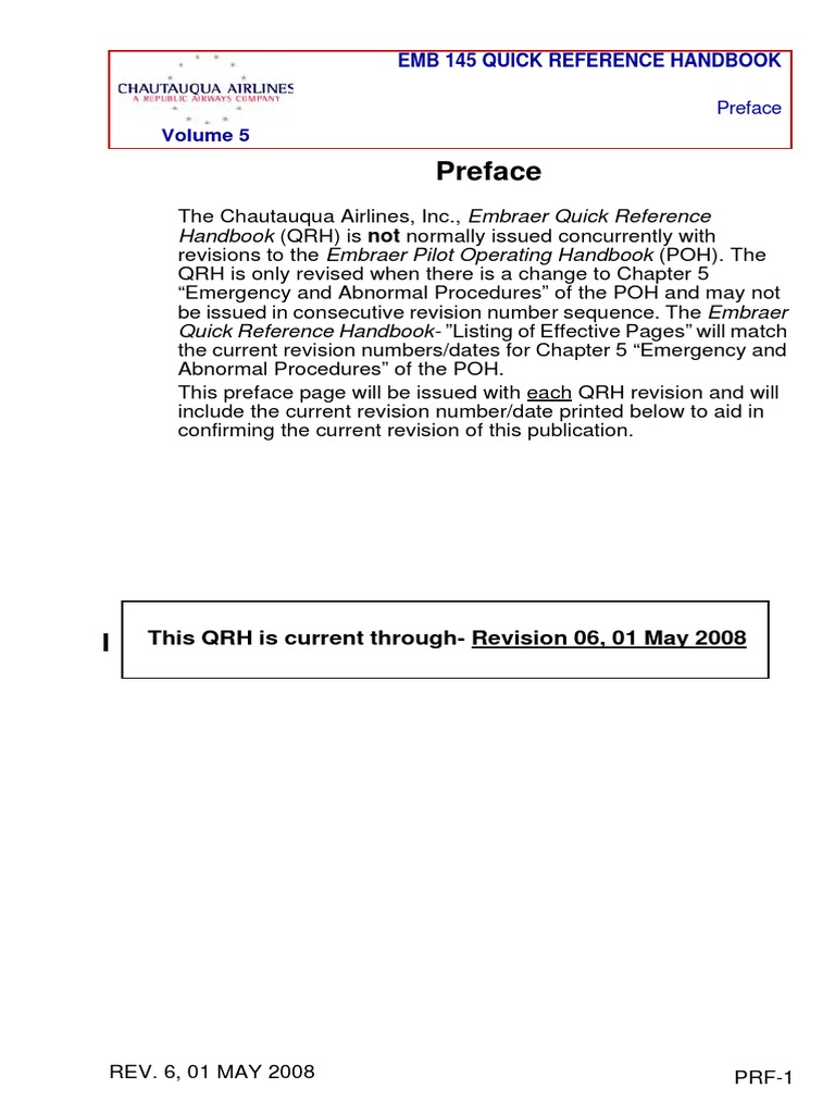 Preface: Handbook (QRH) Is Not Normally Issued Concurrently With | PDF ...