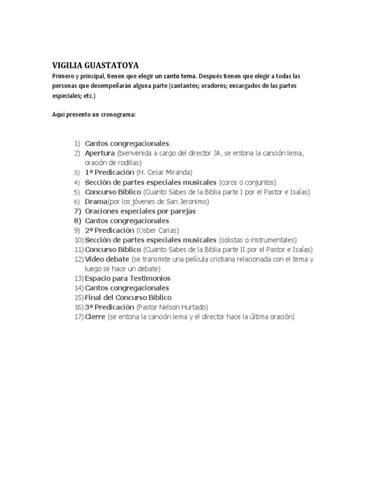 Programa de Vigilia Guastatoya | PDF