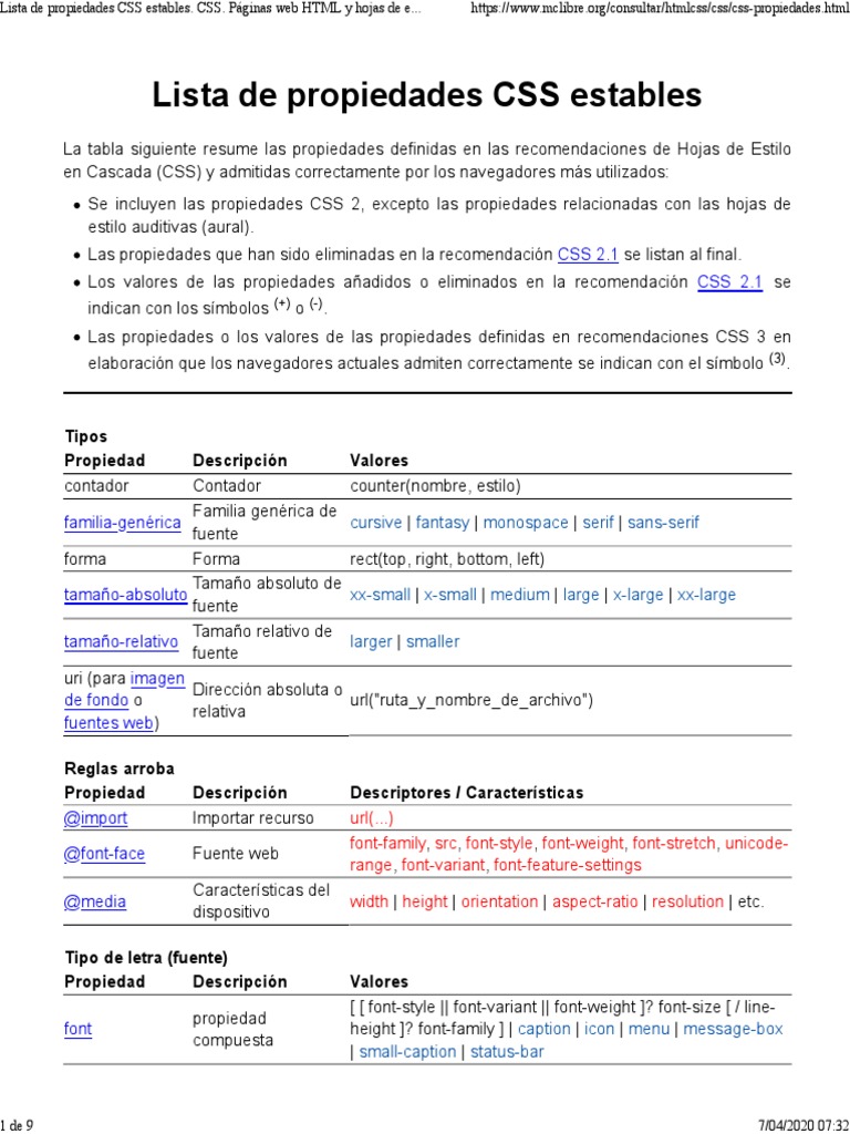 Propiedades CSS Estables y Compatibles | PDF | Hojas de estilo en ...
