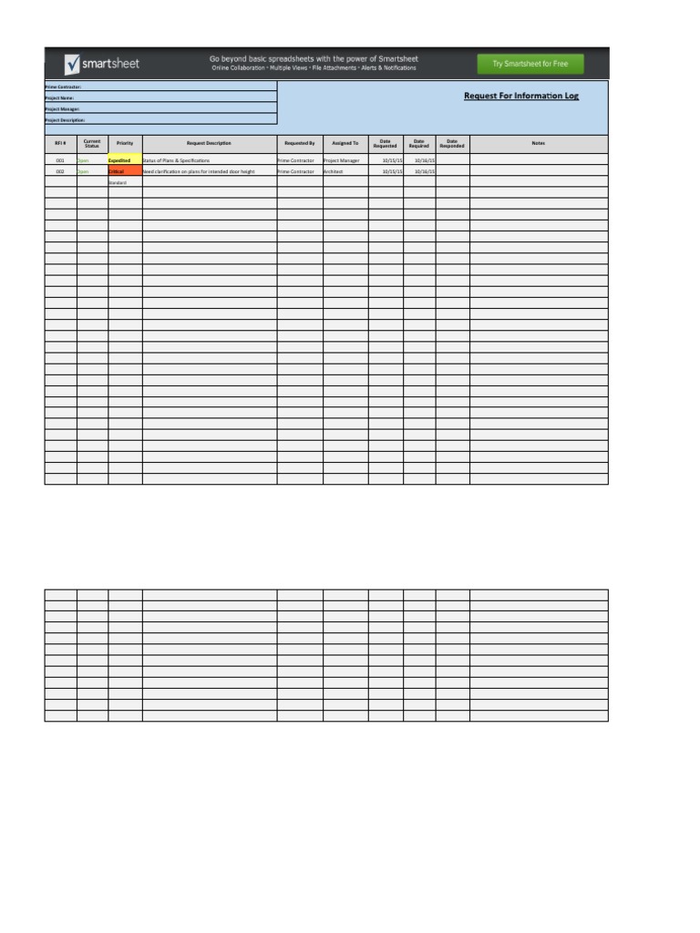 Request For Information Log Template | PDF