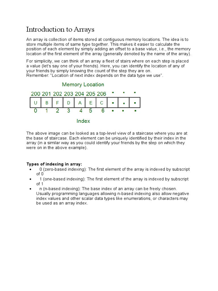 Introduction To Arrays Types Of Indexing In Array Pdf Array Data 1719