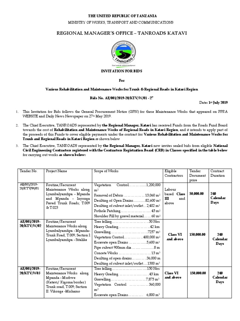 Tanroads Katavi PDF | PDF | Transport | Business