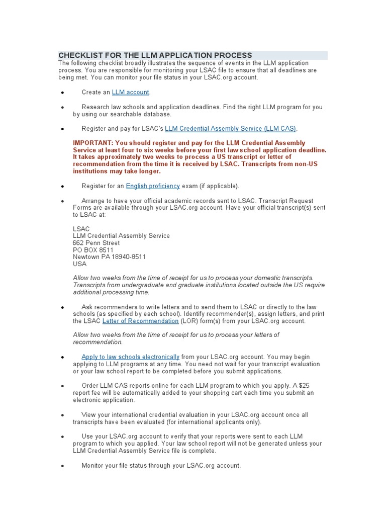 Checklist For The LLM Application Process | PDF | Law School | Government