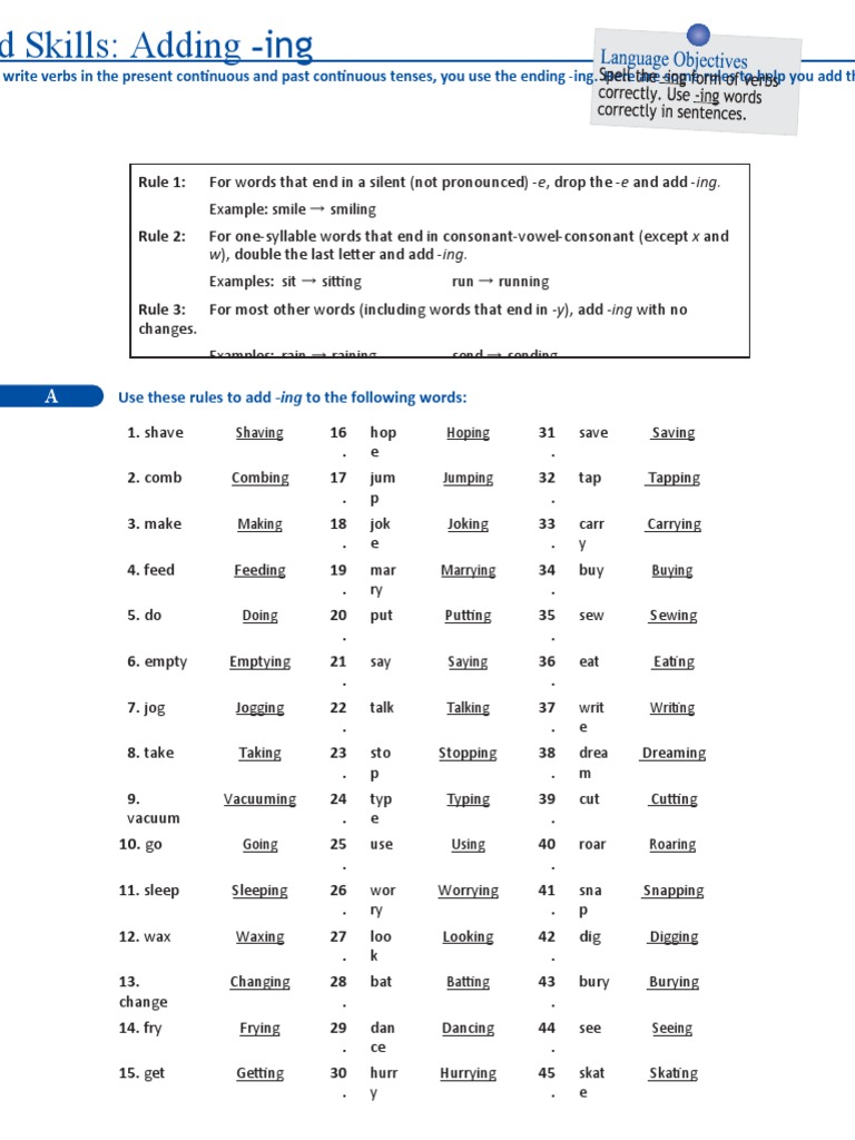 W), Double The Last Letter and Add - Ing | PDF | Grammar | Cognitive ...