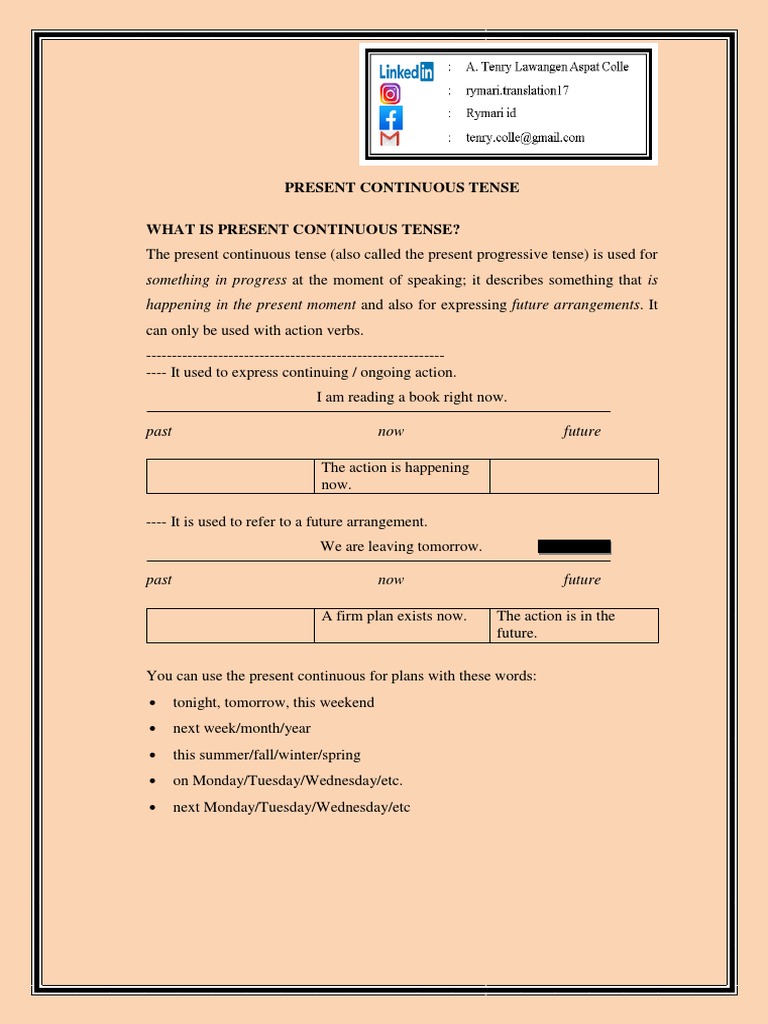Tense: Present Continuous | PDF | Grammatical Tense | Morphology